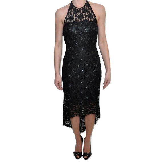 Cache | Dresses | Cache Sequined Lace Dress Halter Lbd Gown Hilow Black ...